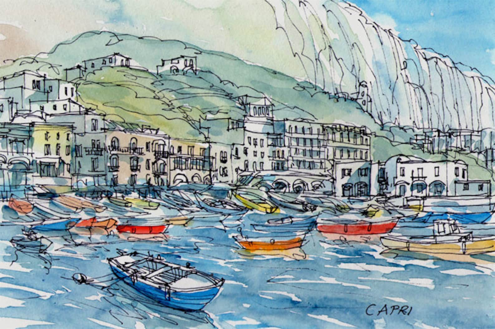 Capri Port Italy Art Print From an Original Watercolor - Etsy