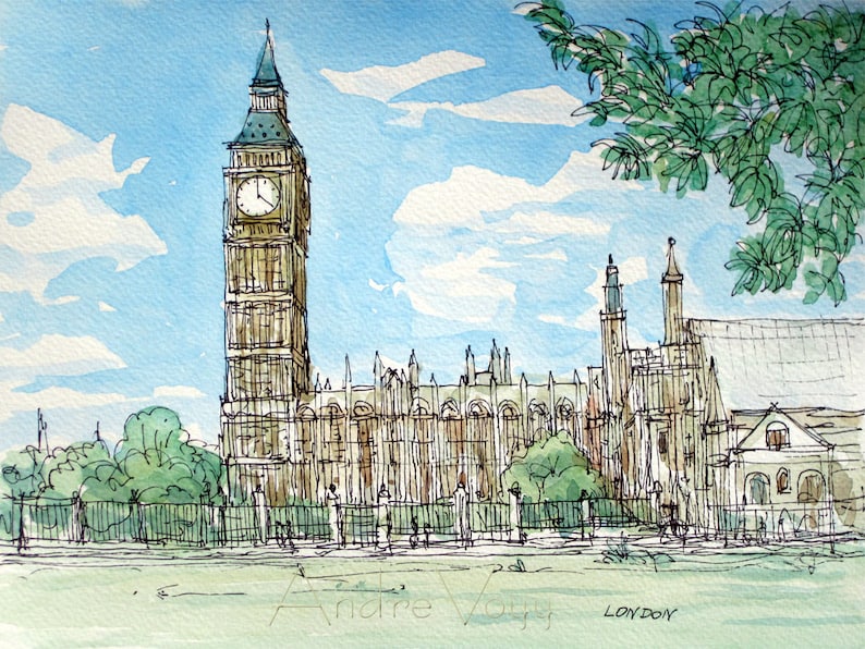 London Big Ben And Westminster Abbey Art Print From An Etsy