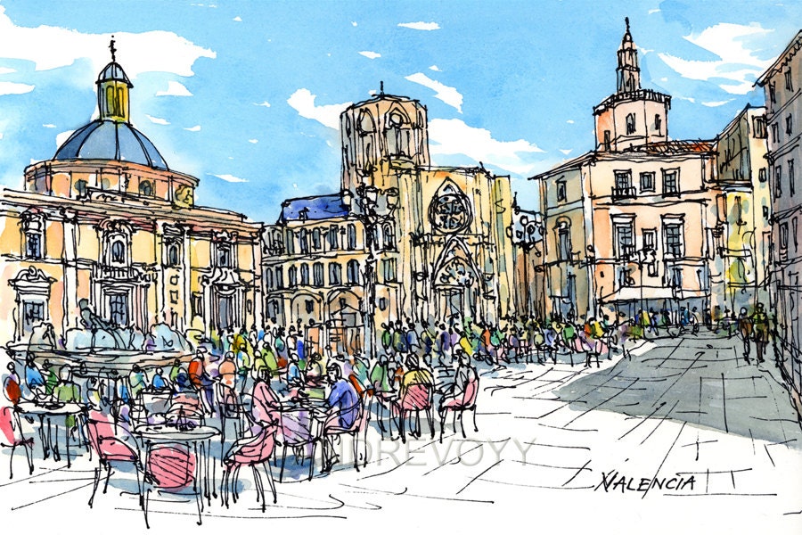 Valencia Spain Art Print From an Original Watercolor Painting - Etsy ...