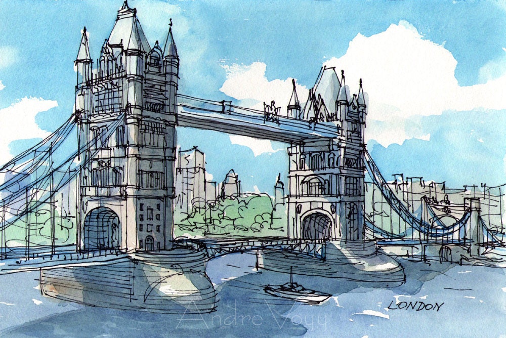 London Tower Bridge 2nd - Art Print From an Original Watercolor ...