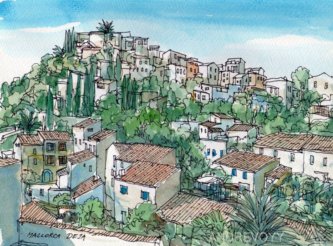 Majorca Deja Art Print From an Original Watercolor Painting - Etsy