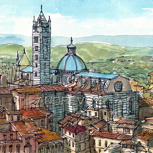 Siena Italy Art Print From an Original Watercolor Painting - Etsy