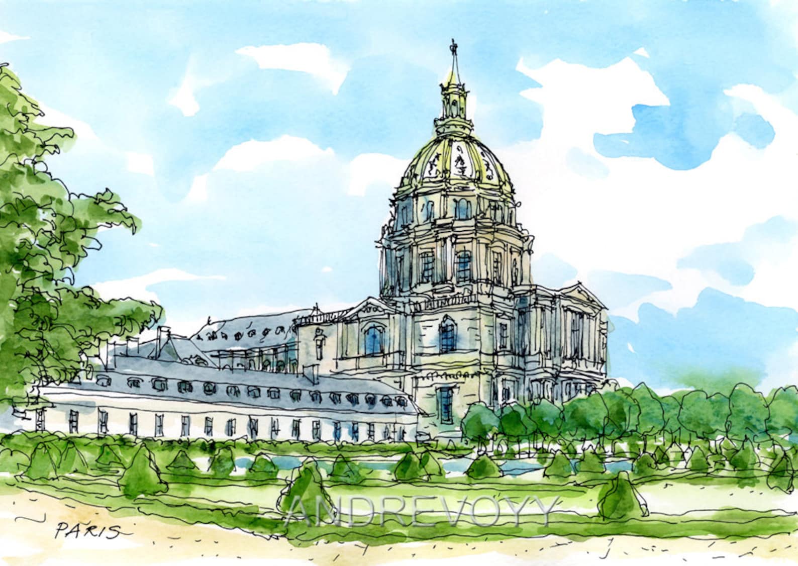 PARIS INVALIDES Art Print From an Original Watercolor - Etsy