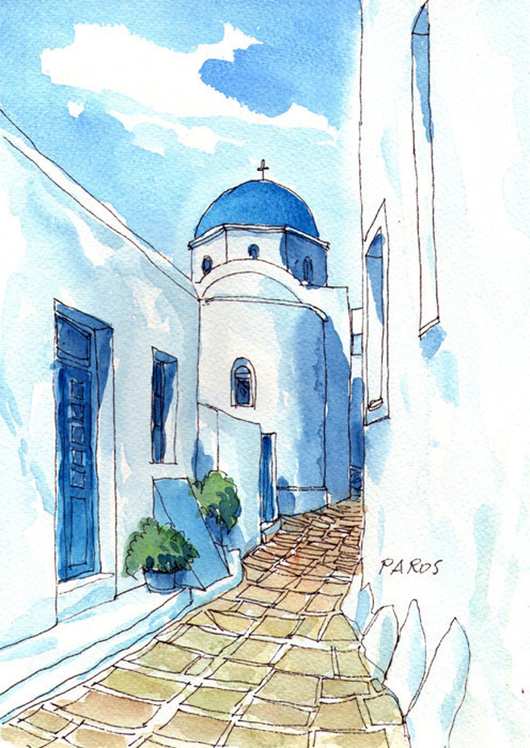 Paros Chapel Greece Art Print From an Original Watercolor Painting - Etsy