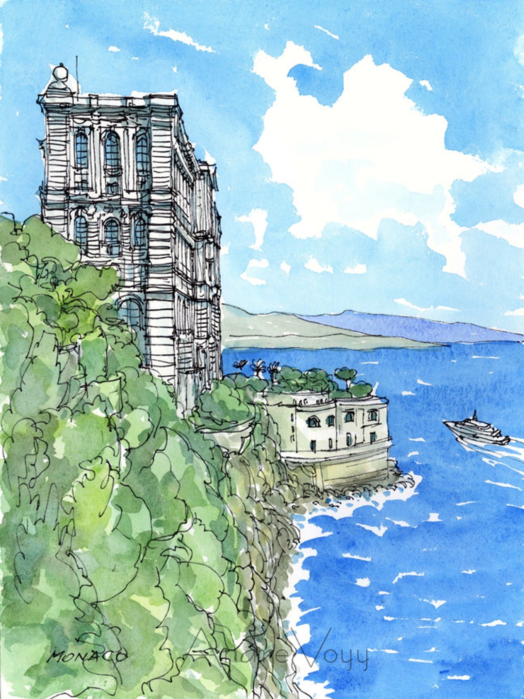 Monaco Oceanographic Museum, Art Print From an Original Watercolor - Etsy