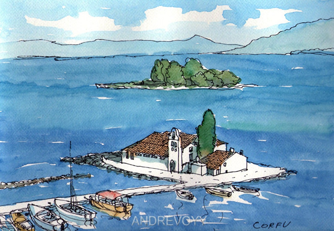 Corfu Greece Art Print From an Original Watercolor Painting - Etsy