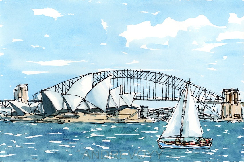 Sydney Australia art print from an original watercolor | Etsy