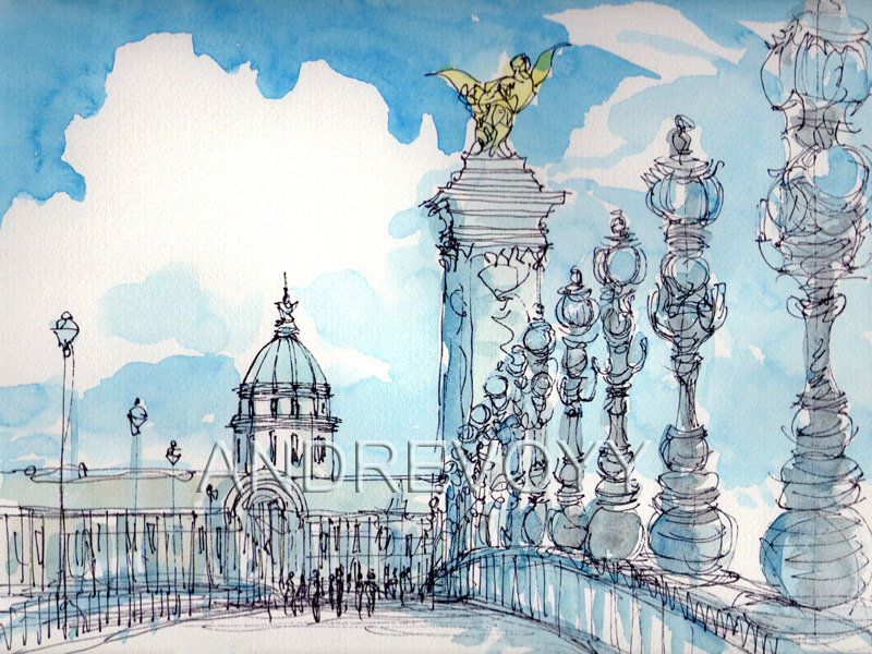 Paris Pont Alexandre III Art Print From an Original Watercolour ...