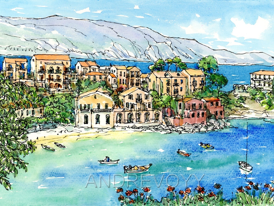 Home Décor Paintings Kefalonia Assos Greece art print from an original ...