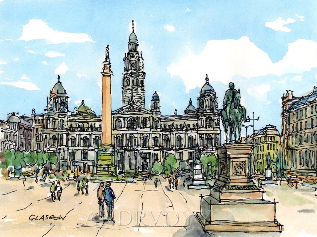 Glasgow Scotland Art Print From an Original Watercolor Painting - Etsy