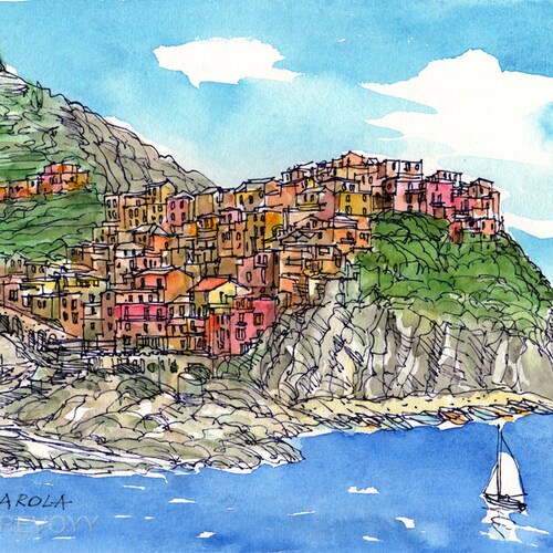 Monterosso Al Mare Art Print From an Original Watercolor - Etsy