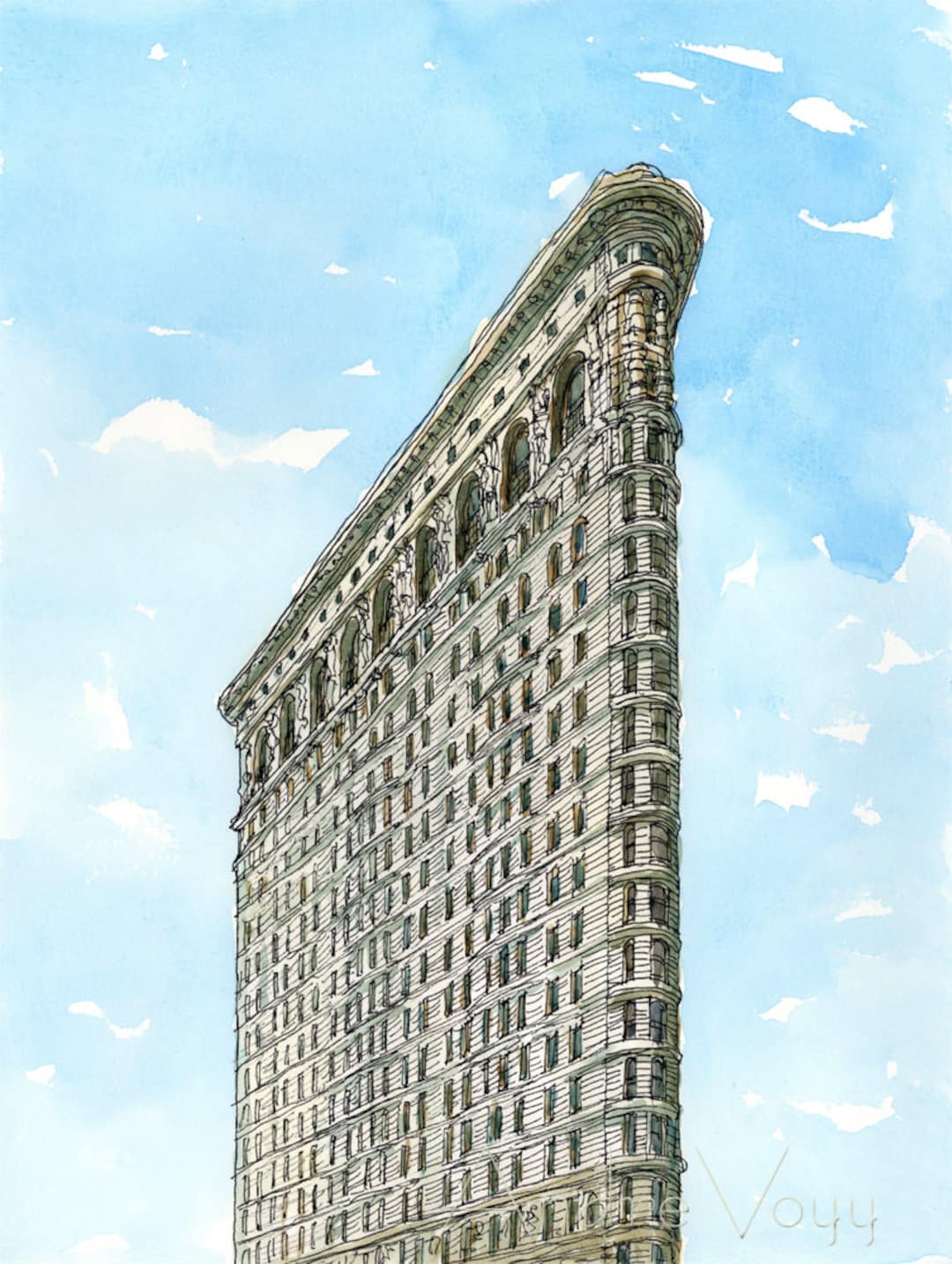 NEW YORK FLATIRON Building Art Print From an Original Watercolor ...
