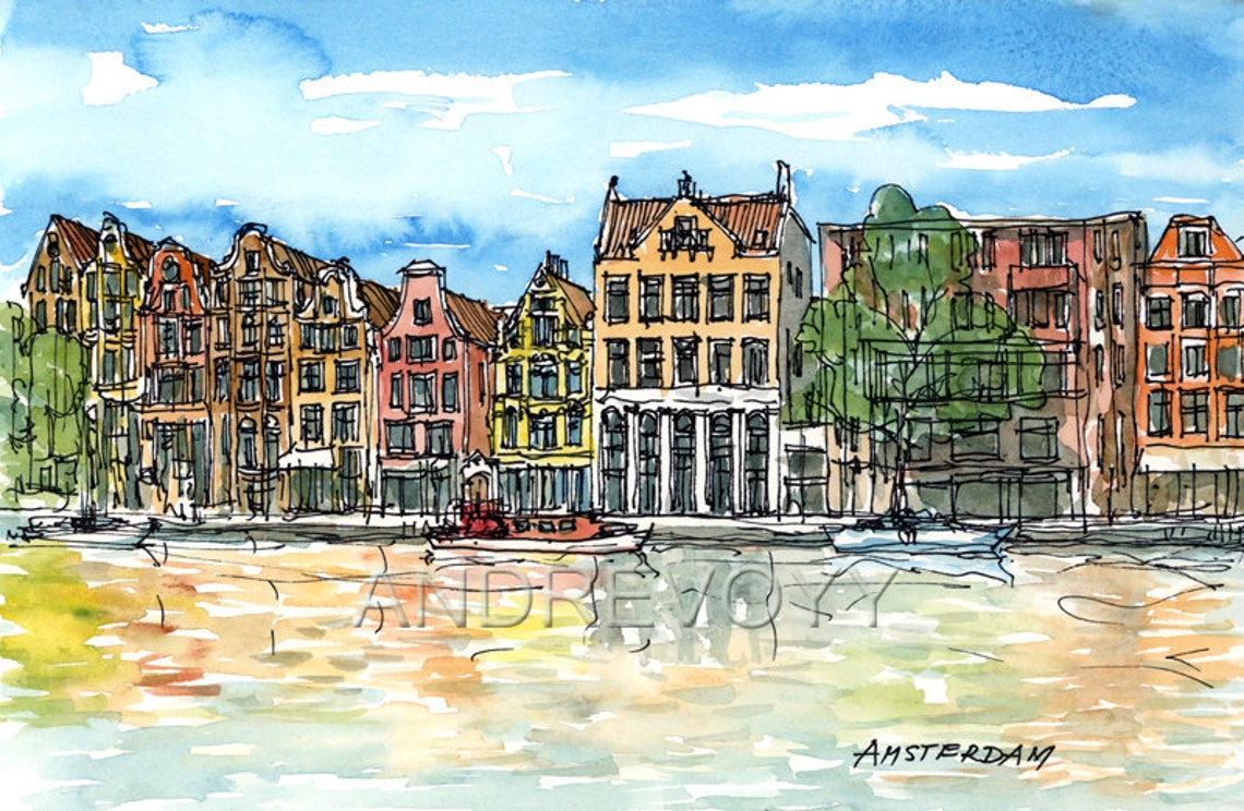 Amsterdam Holland art print from an original watercolor | Etsy