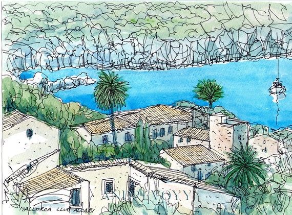 Majorca Lluc Alcari art print from original watercolor | Etsy