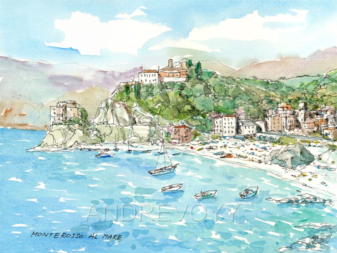 Monterosso Al Mare Art Print From an Original Watercolor Painting - Etsy