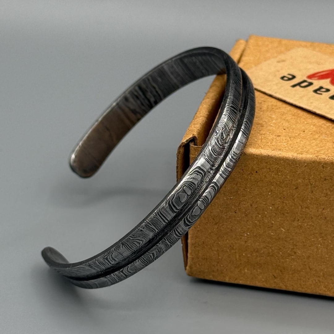 Handforged Damascus Steel Cuff Bracelet - Viking Bangle for Him - Etsy