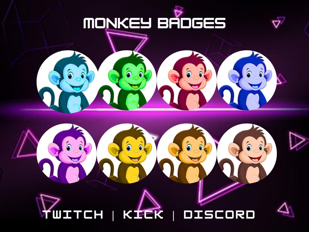 8 Twitch Sub Badges | Monkey Badges | Animal Badges | Pretty | Kawaii ...