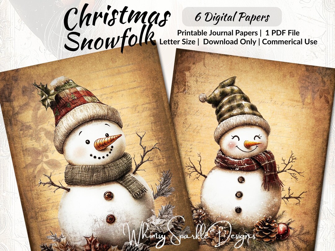 Snowman Printable Pages Bundle, Digital Download for Scrapbooking, 6 ...