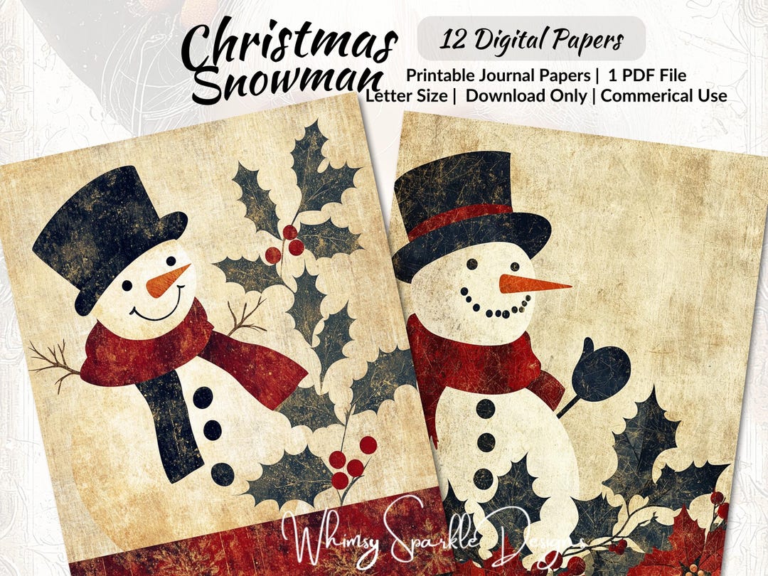 Snowman Printable Pages Bundle, Digital Download for Scrapbooking, 12 ...