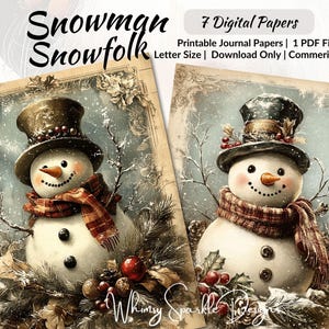 Snowman Printable Pages Bundle, Digital Download for Scrapbooking, 7 ...