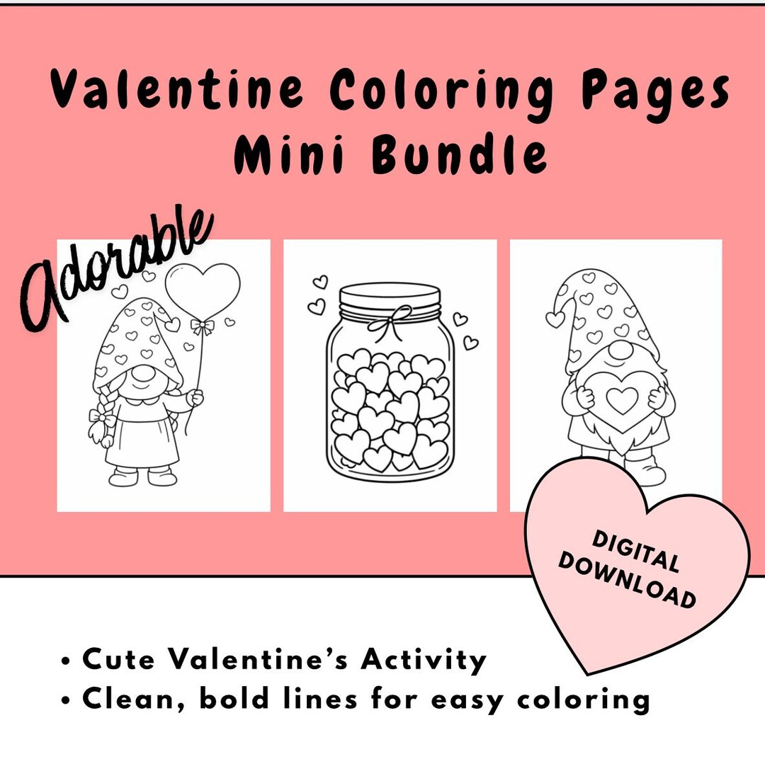 Valentine's Day Coloring Pages | Gnome & Heart Designs (digital ...