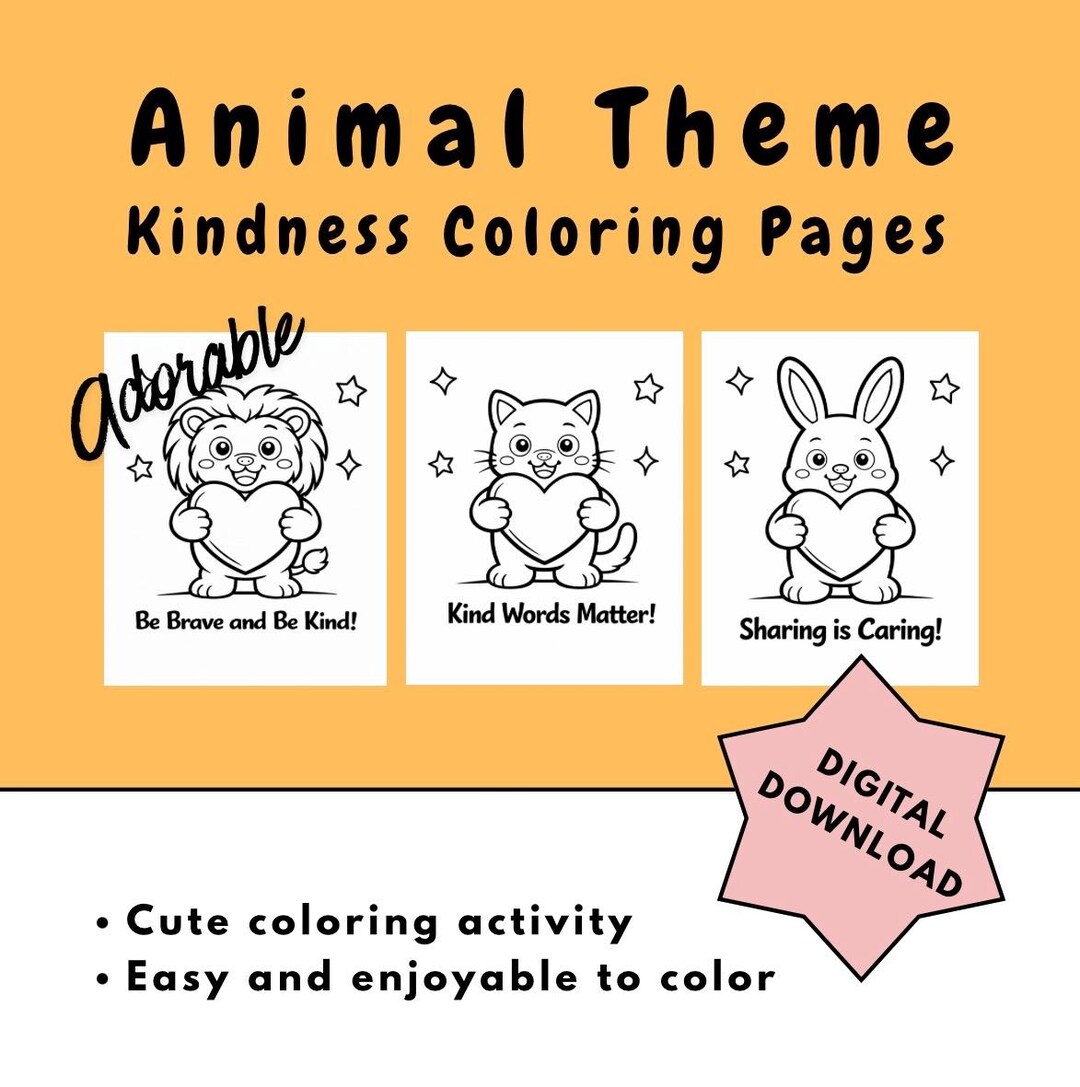 Kindness Coloring Pages | Animal Affirmations (PDF Download) - Etsy