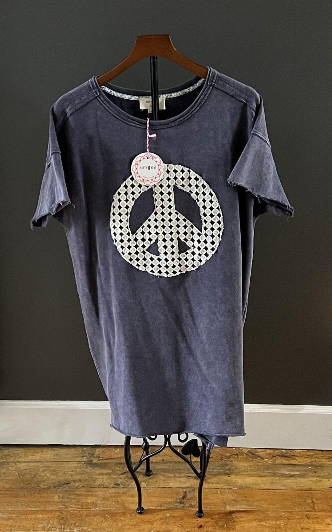 Umgee Peace Sign Embroidered Mineral Washed Mini Dress-boho Chic ...