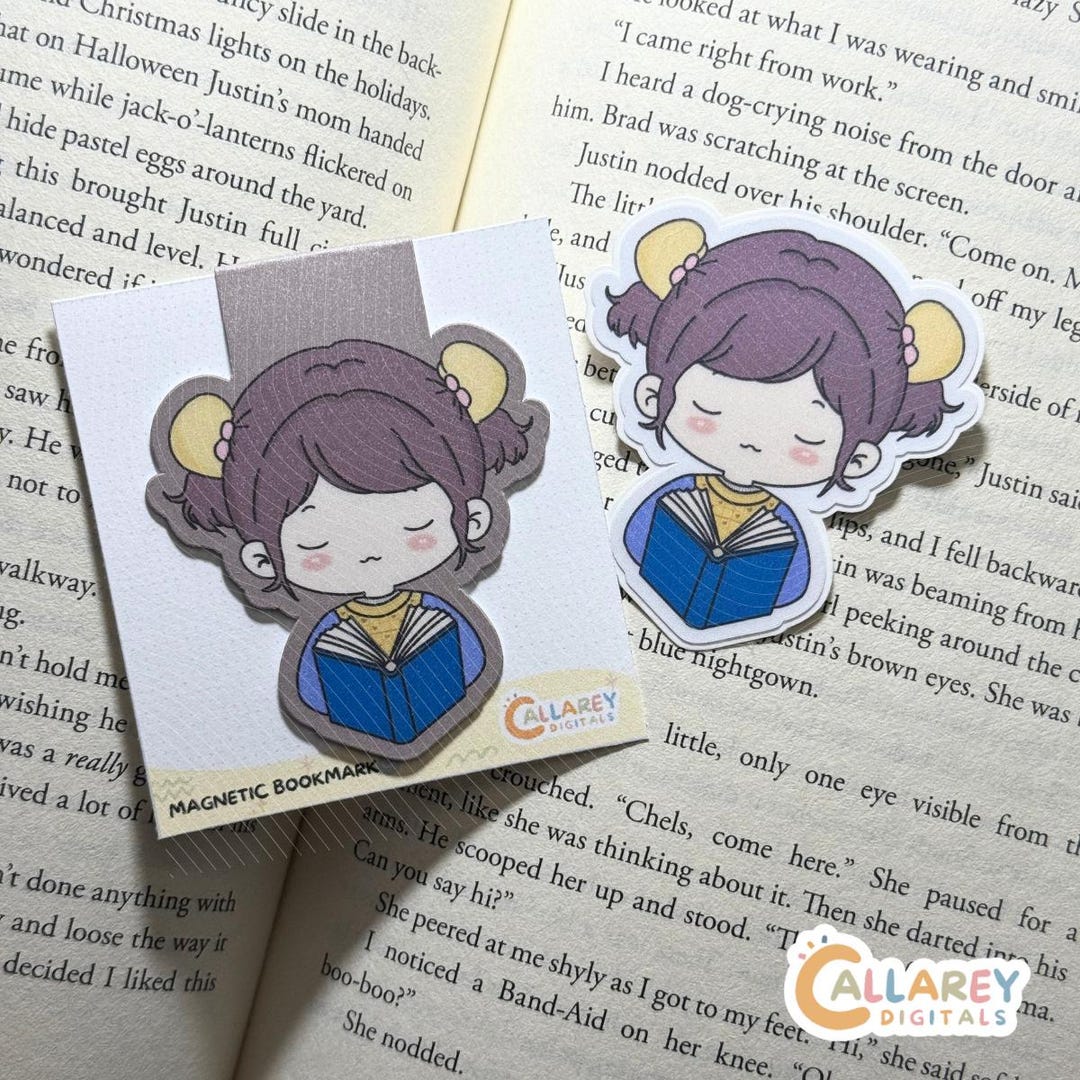 Chibi Bookworm Magnetic Bookmark and Sticker | Handmade Gift - Etsy