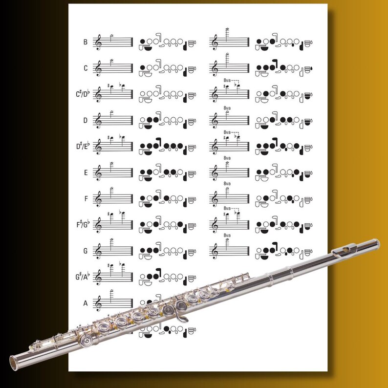 Flute Fingering Chart - Beginner to Advanced - 2 Page Digital Download ...