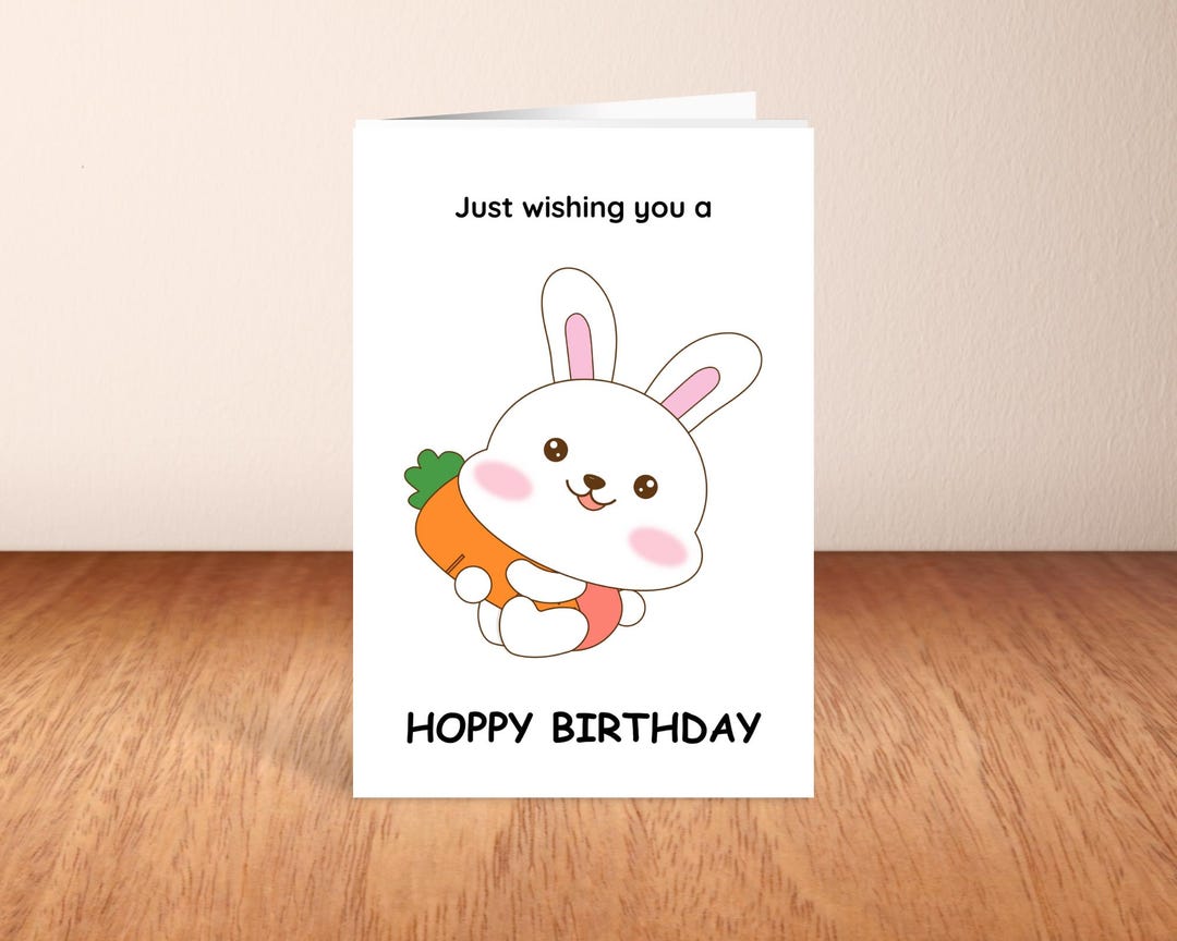 Hoppy Birthday Bunny Card | Cute Rabbit Pun Birthday Greeting| Instant ...