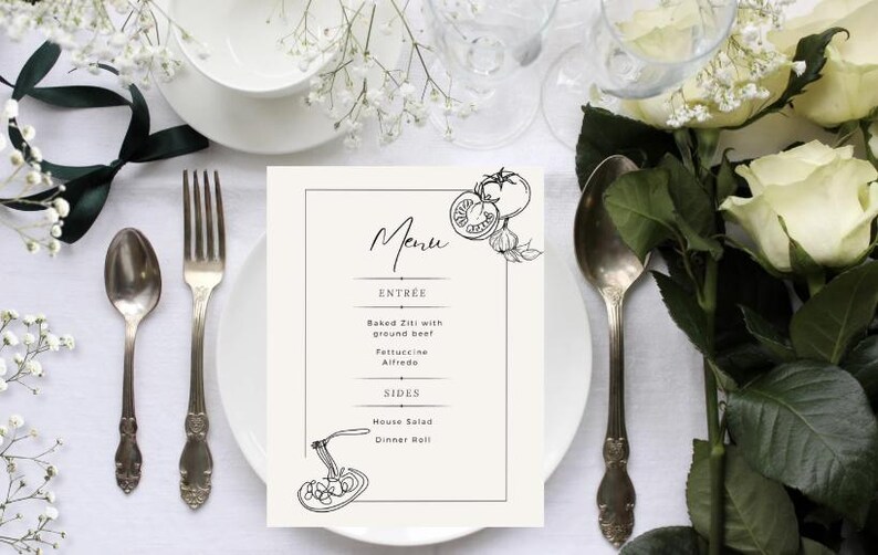 Elegant Wedding Dinner Menu Template | Printable & Editable Reception ...