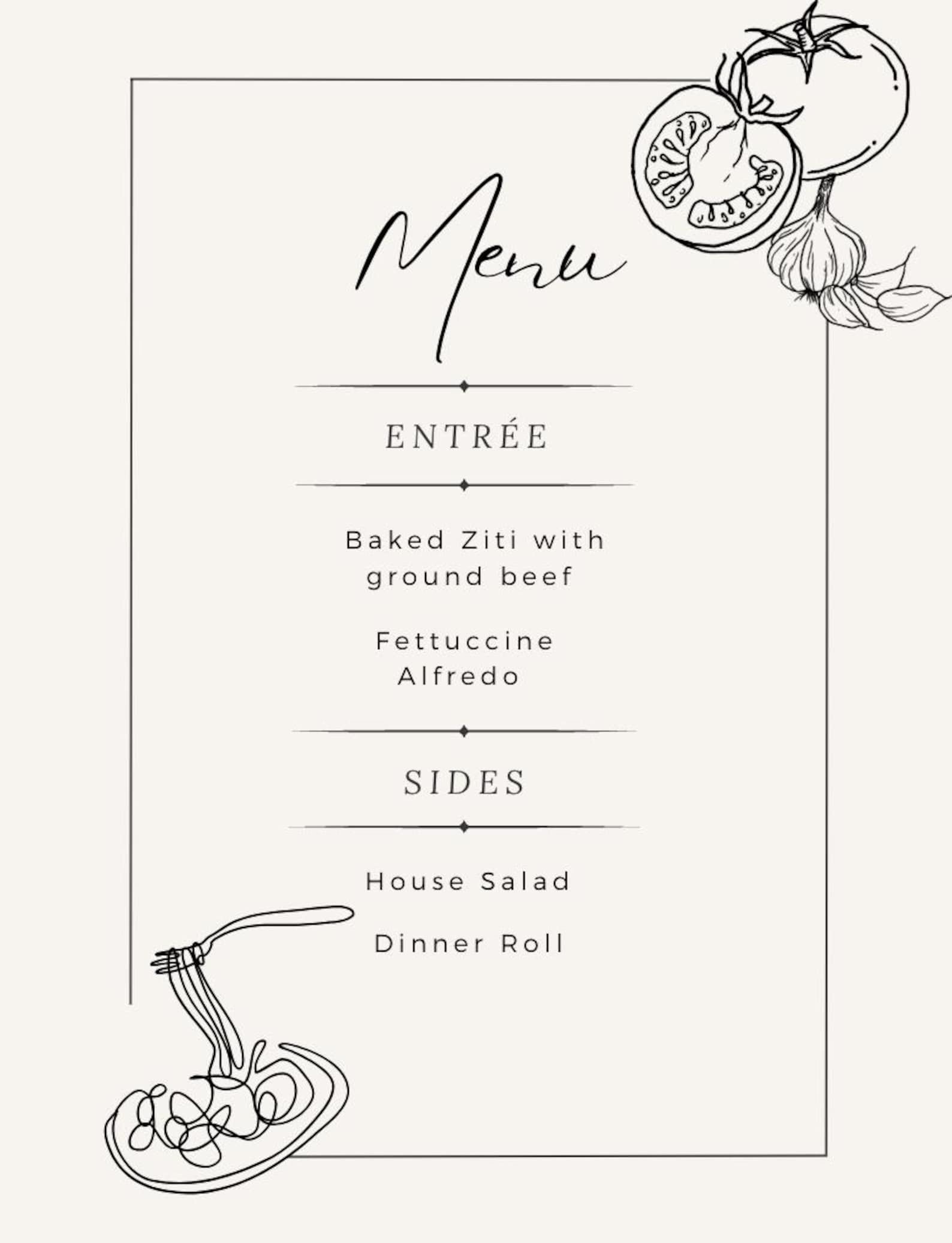 Elegant Wedding Dinner Menu Template | Printable & Editable Reception ...