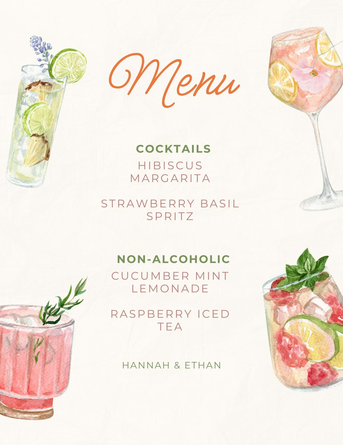 Spring Wedding Bar Menu Template | Printable Signature Cocktails Sign ...