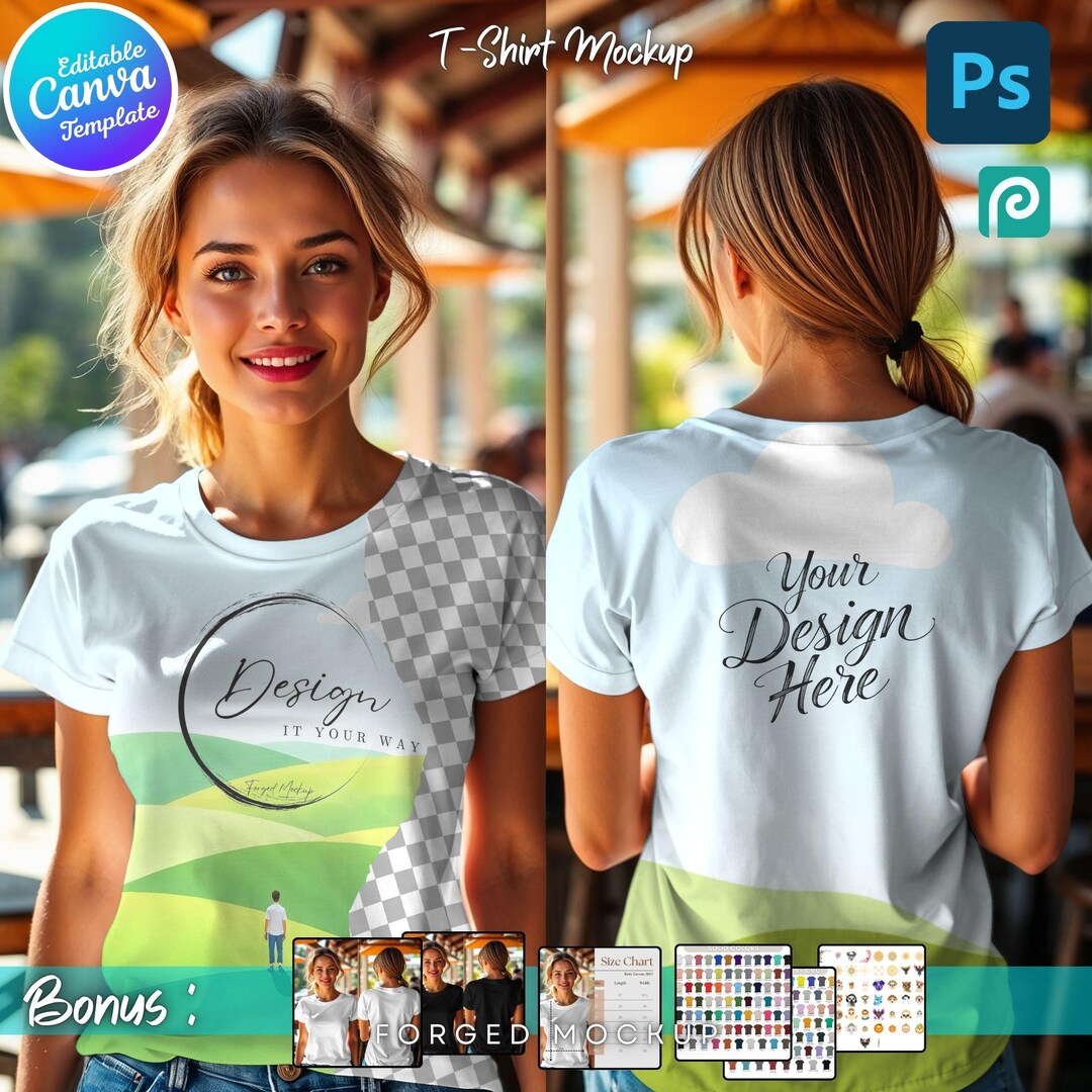 Canva Front and Back T-shirt Mockup - Bella Canvas 3001 - Drag and Drop ...