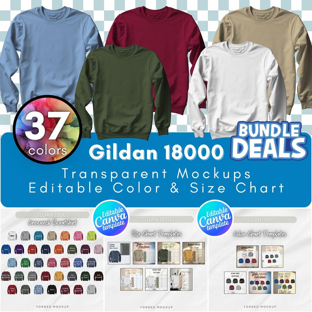 Gildan 18000 Color Chart Editable Canva Template - Gildan Sweatshirt ...