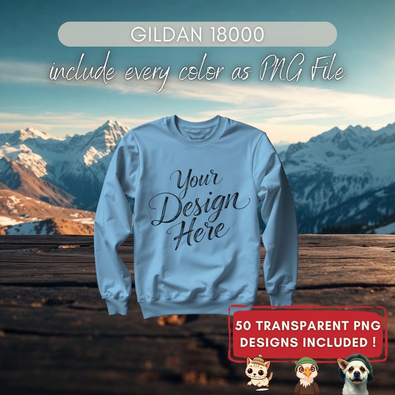 Gildan 18000 Sweatshirt Mockup Bundle – 37 Colors, Canva Template (PNG ...