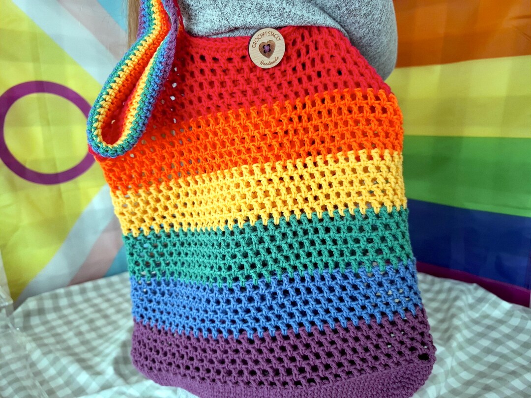 Crochet Mesh Pride Large Bag | Pride Flag Tote | Handmade LGBTQ Market ...
