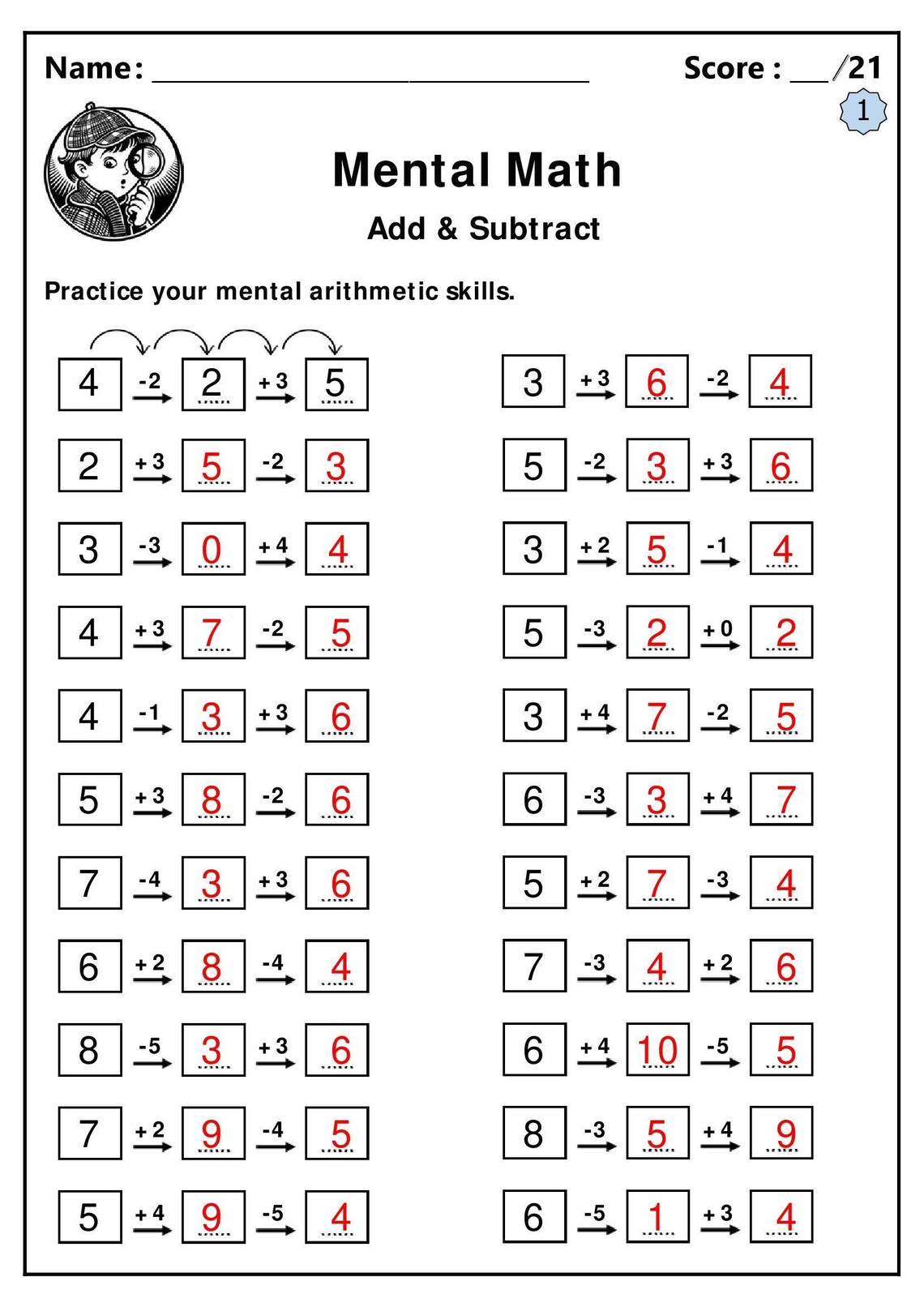 2nd & 3rd Grade Mental Math Worksheet Bundle – 10 Printable Horizontal ...