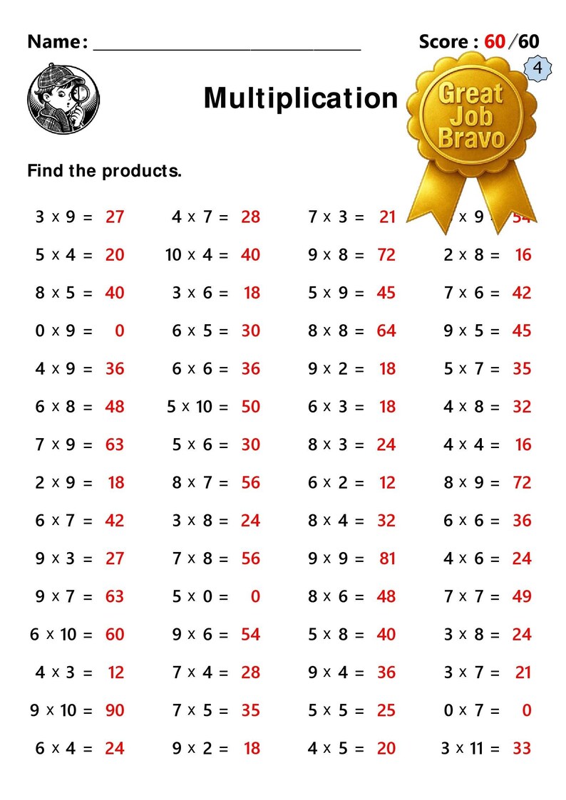 10 Printable Multiplication Facts Worksheets Bundle With Answers - 3rd ...