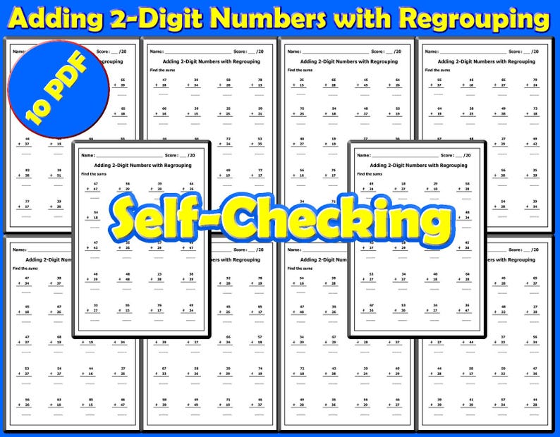 10 Printable Addition Worksheets, Fill in the Blanks - Double Digit ...