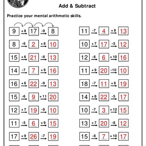 Mental Math Worksheet Bundle for Kids – 10 Printable Horizontal ...