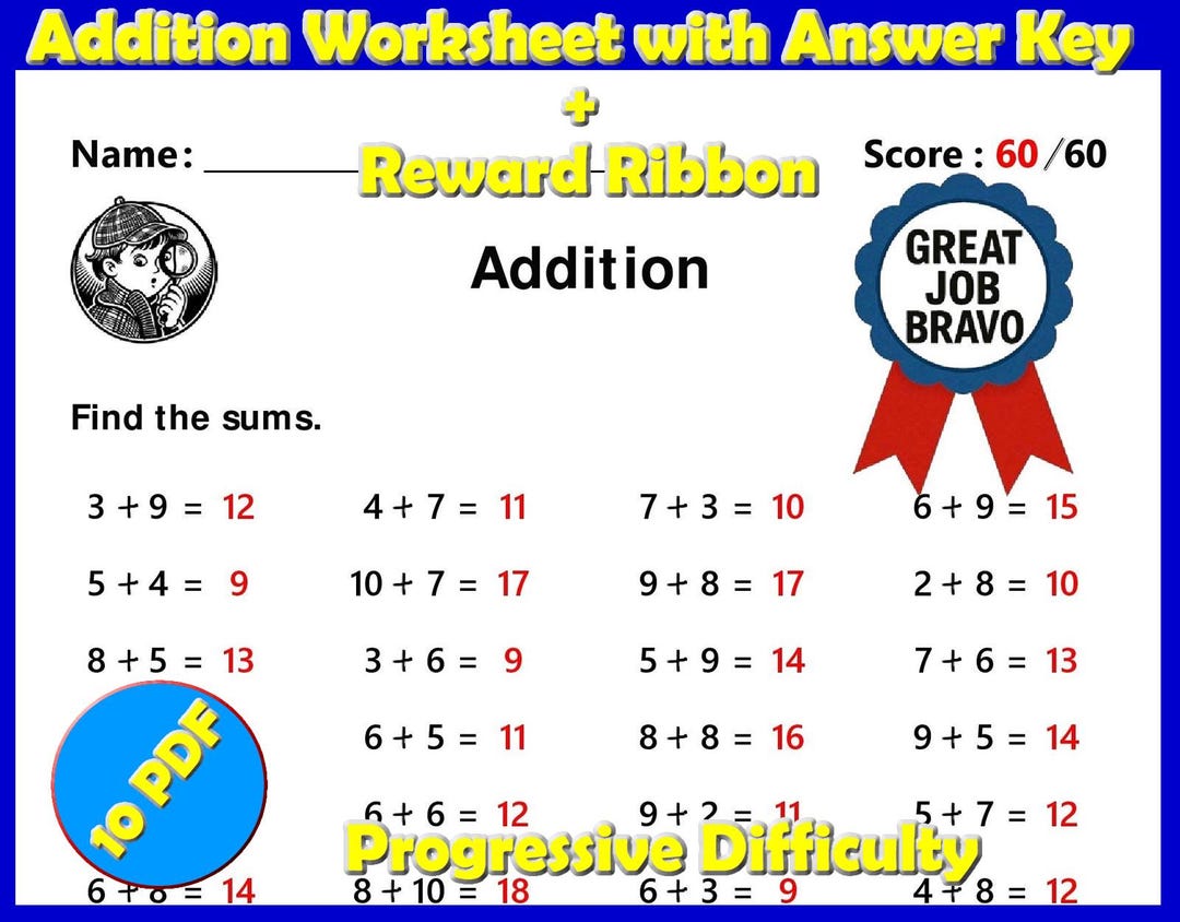 10 Addition Fill in the Blanks Worksheets With Answer Key for 1st Grade ...