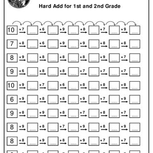 Mental Math Hard Addition Worksheets for 1st and 2nd Grade – 10 ...