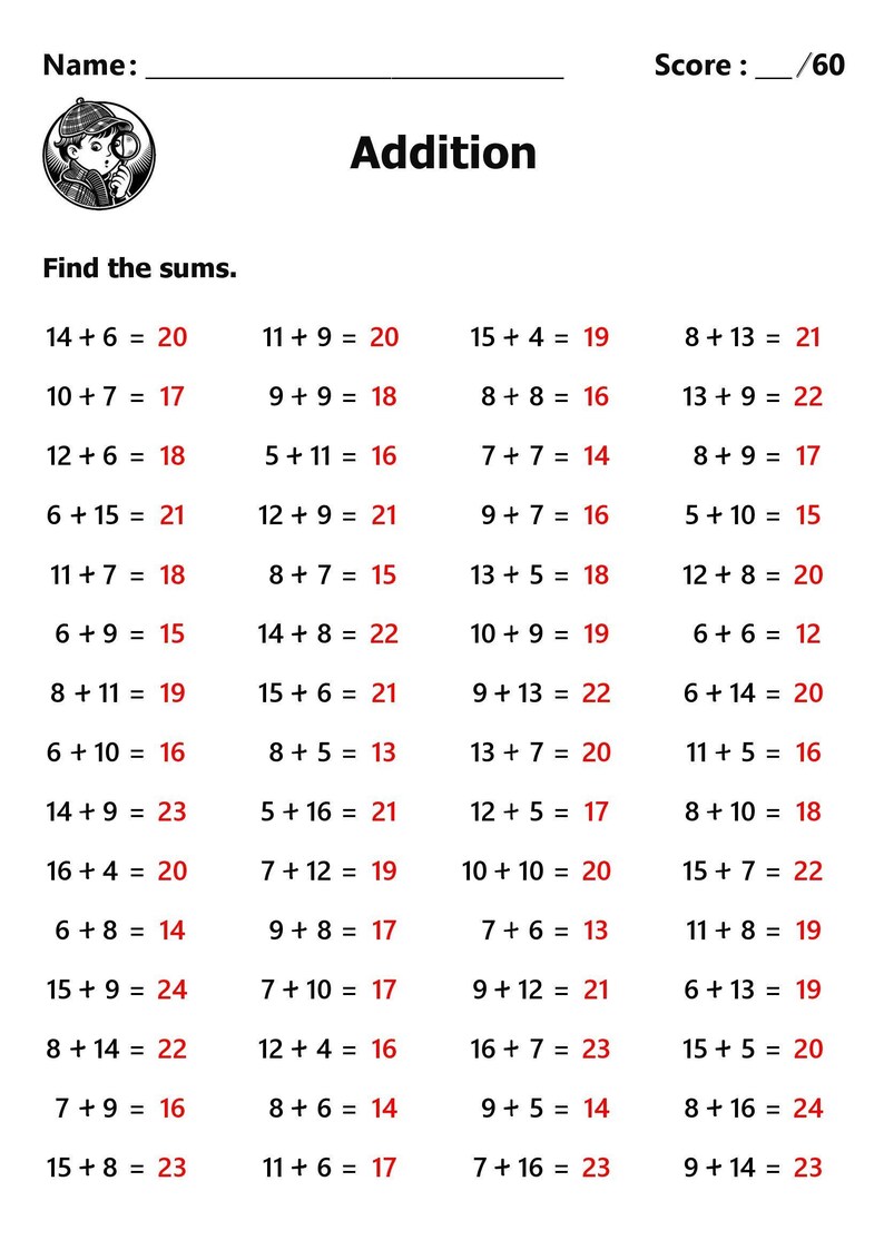 10 Addition Fill in the Blanks Worksheets With Answer Key for 1st Grade ...