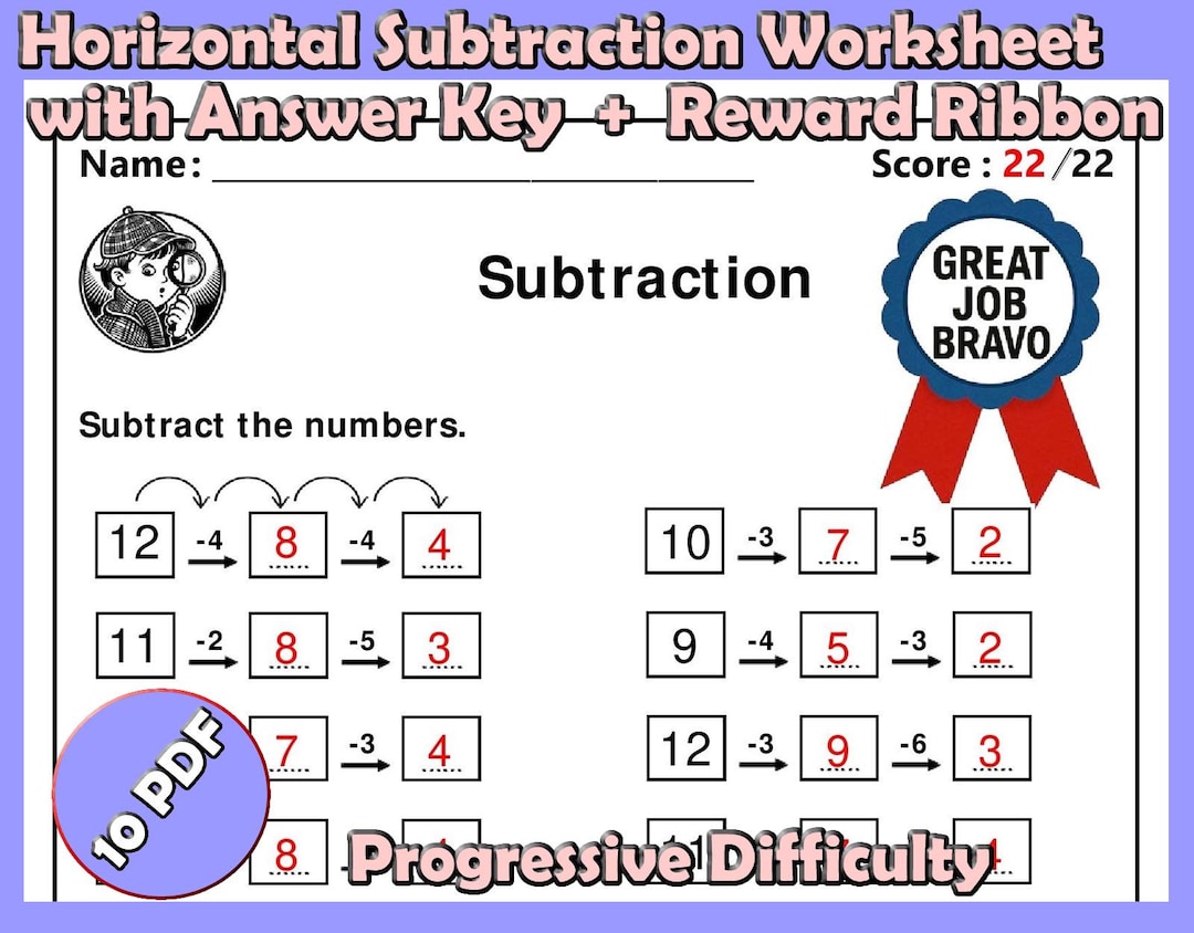 1st & 2nd Grade Subtraction Fill-in-the-blank Worksheets Bundle With ...