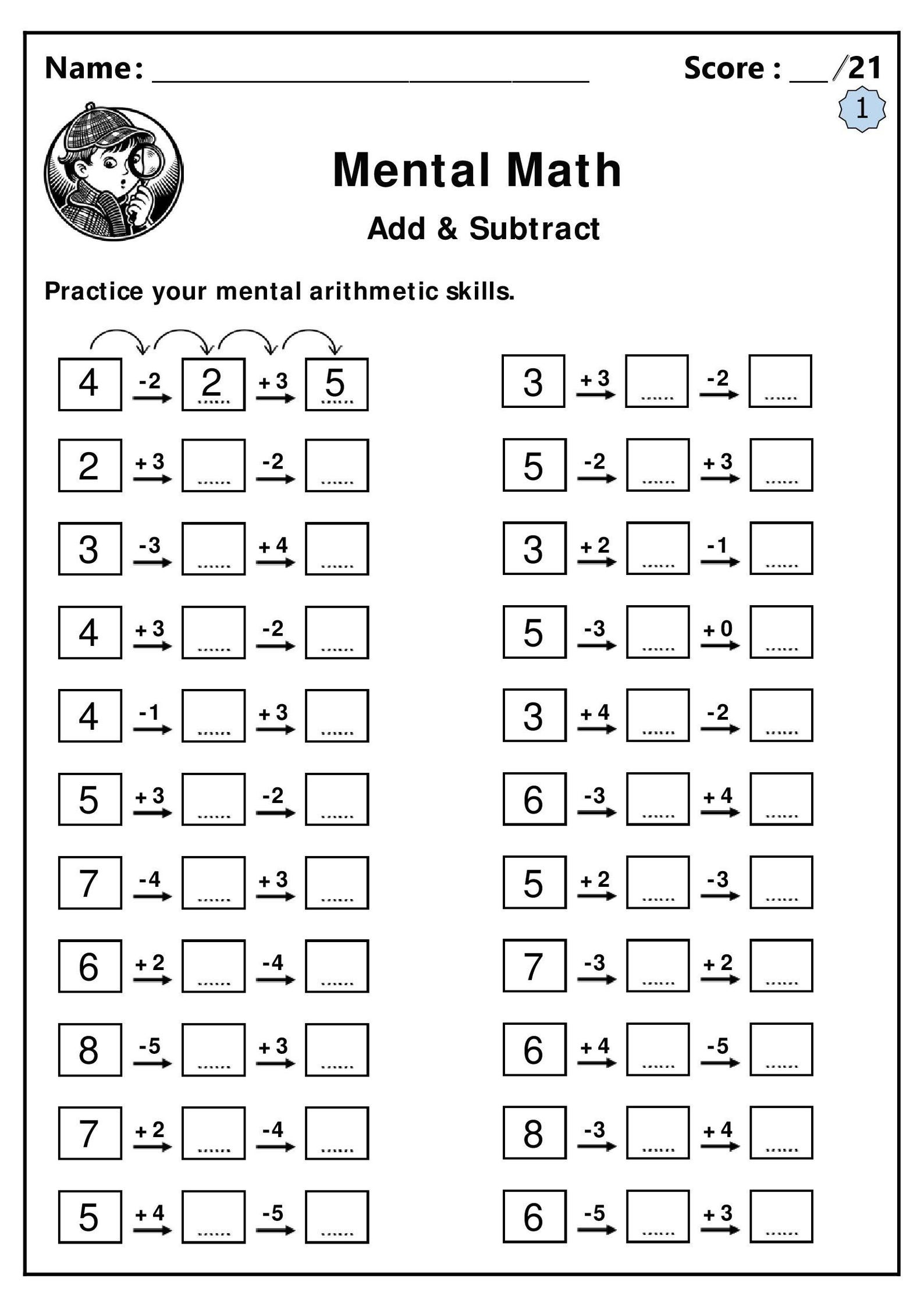 2nd & 3rd Grade Mental Math Worksheet Bundle – 10 Printable Horizontal ...