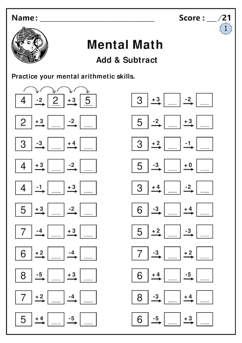 2nd & 3rd Grade Mental Math Worksheet Bundle – 10 Printable Horizontal ...