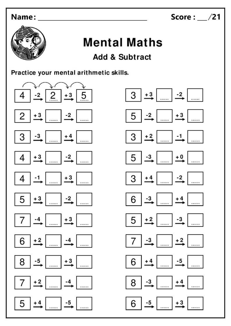 Mental Math Worksheet Bundle for Kids – 10 Printable Horizontal ...