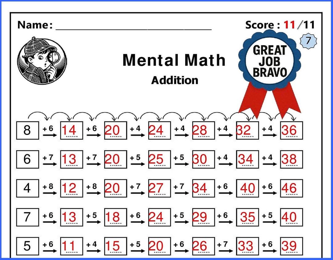 1st & 2nd Grade Mental Math Hard Addition Worksheets Bundle – 10 ...