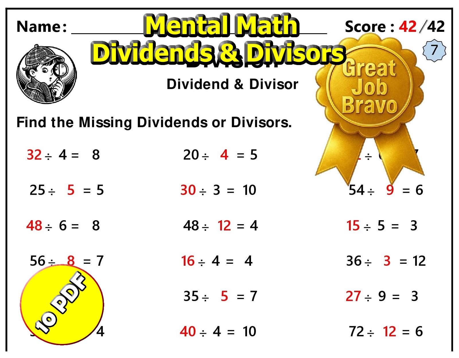 10 Printable Division Practice Worksheets Bundle With Dividends and ...